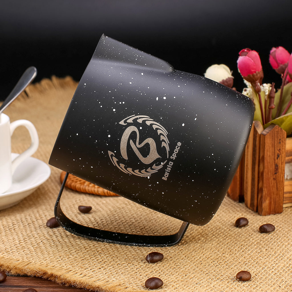 BARISTASPACE STAINLESS STEEL LATTE ART MILK JUG Teflon Black/White/Pin ...